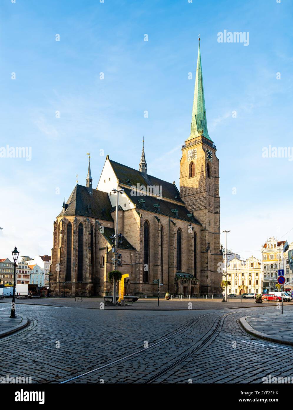 A photograph of the Cathedral of St. Bartholomew in Plzen, Czech ...