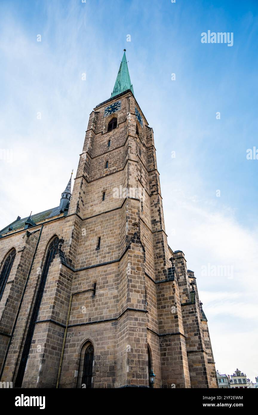 A photograph of the Cathedral of St. Bartholomew in Plzen, Czech ...