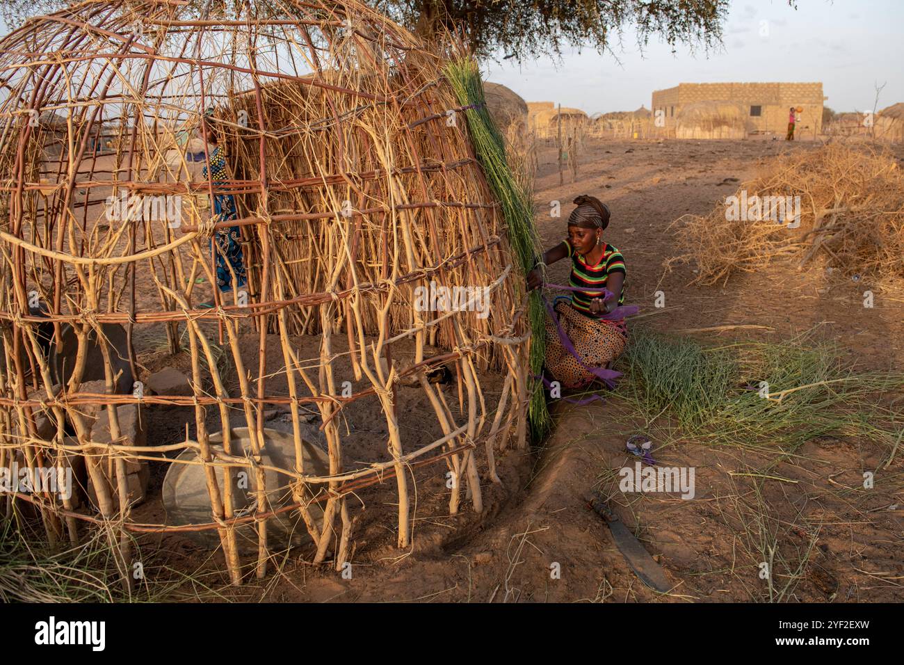 Peul woman building a hut in a peul village in Northern Senegal Peul ...