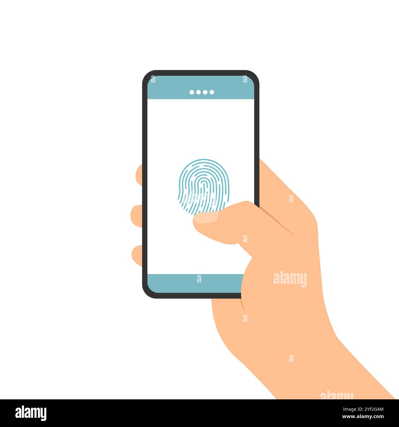 Hand holding mobile phone with fingerprint on display Stock Vector ...