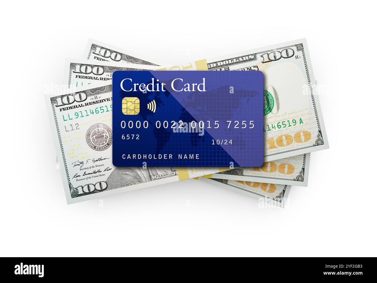 Thirty Thousand Dollars Stack of One Hundred Dollar Bills with a Credit ...