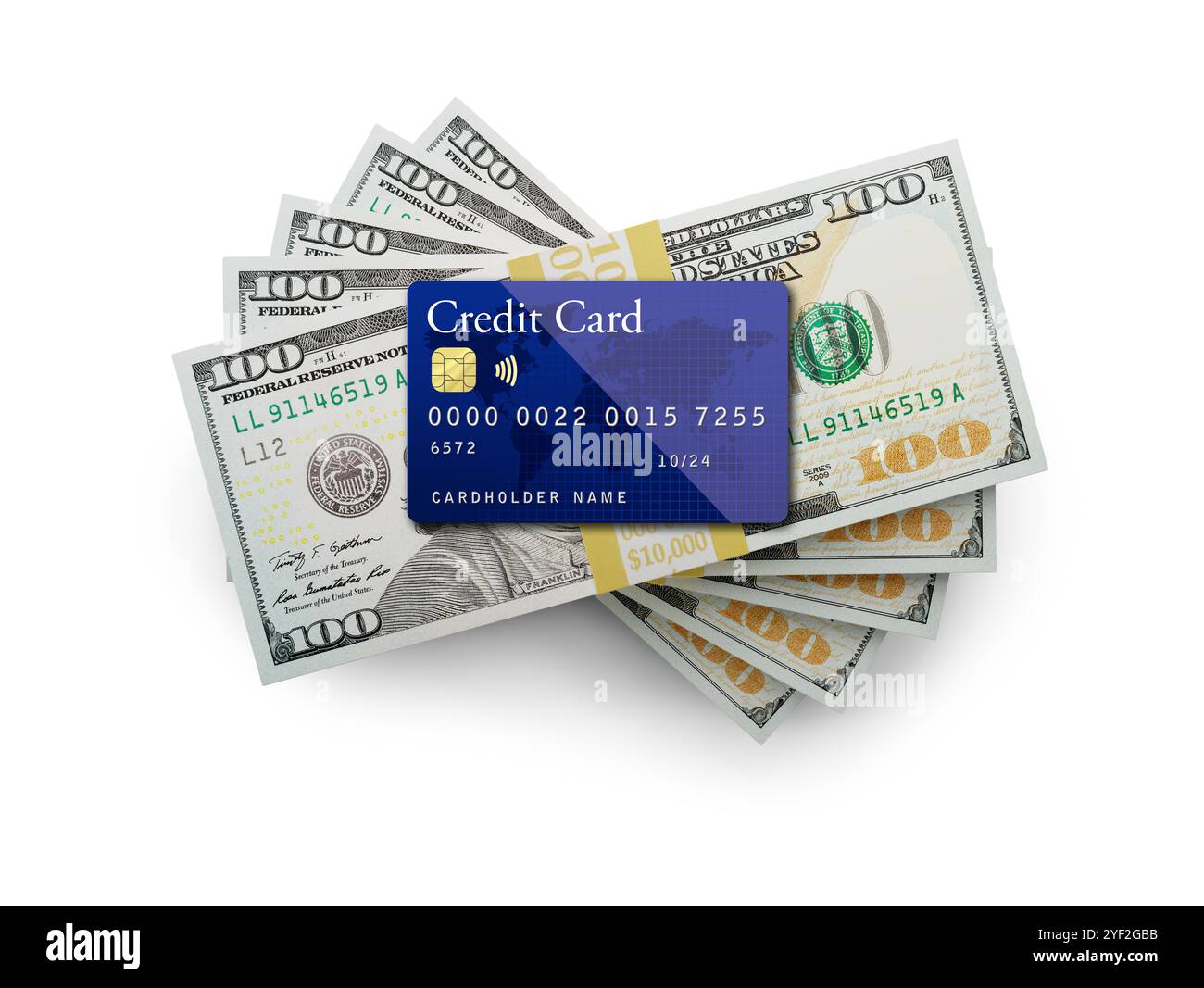 Fifty Thousand Dollars Stack of One Hundred Dollar Bills with a Credit ...