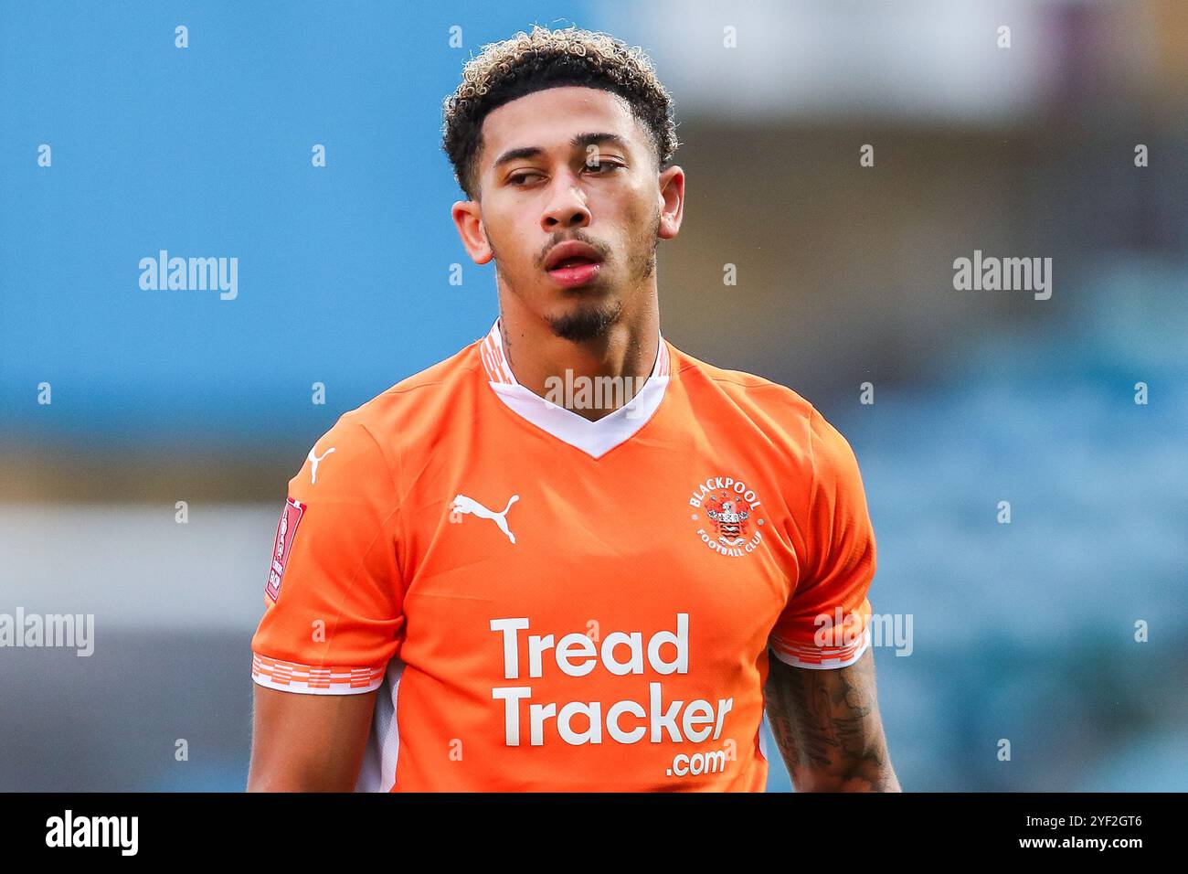Jordan Lawrence-Gabriel of Blackpool looks on prior to the Emirates FA ...