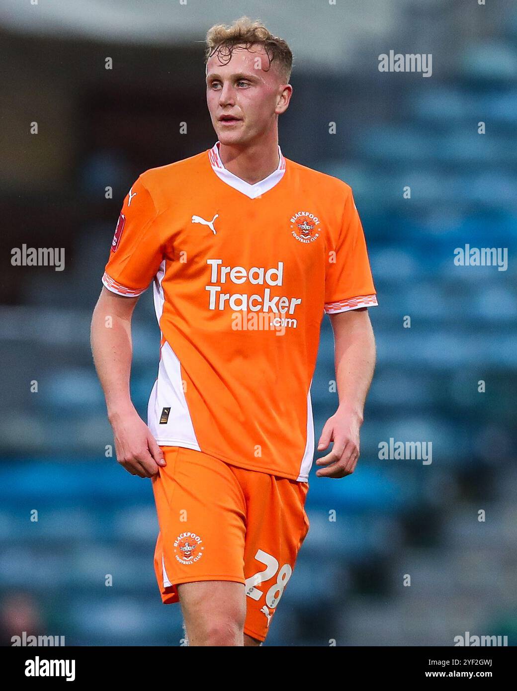 Ryan Finnigan of Blackpool looks on during the Emirates FA Cup First ...