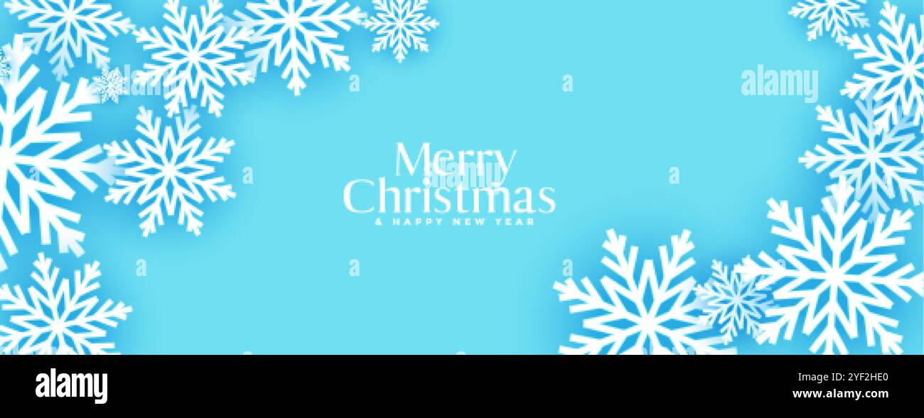 merry christmas blue 3d snowflakes banner design Stock Vector Image ...