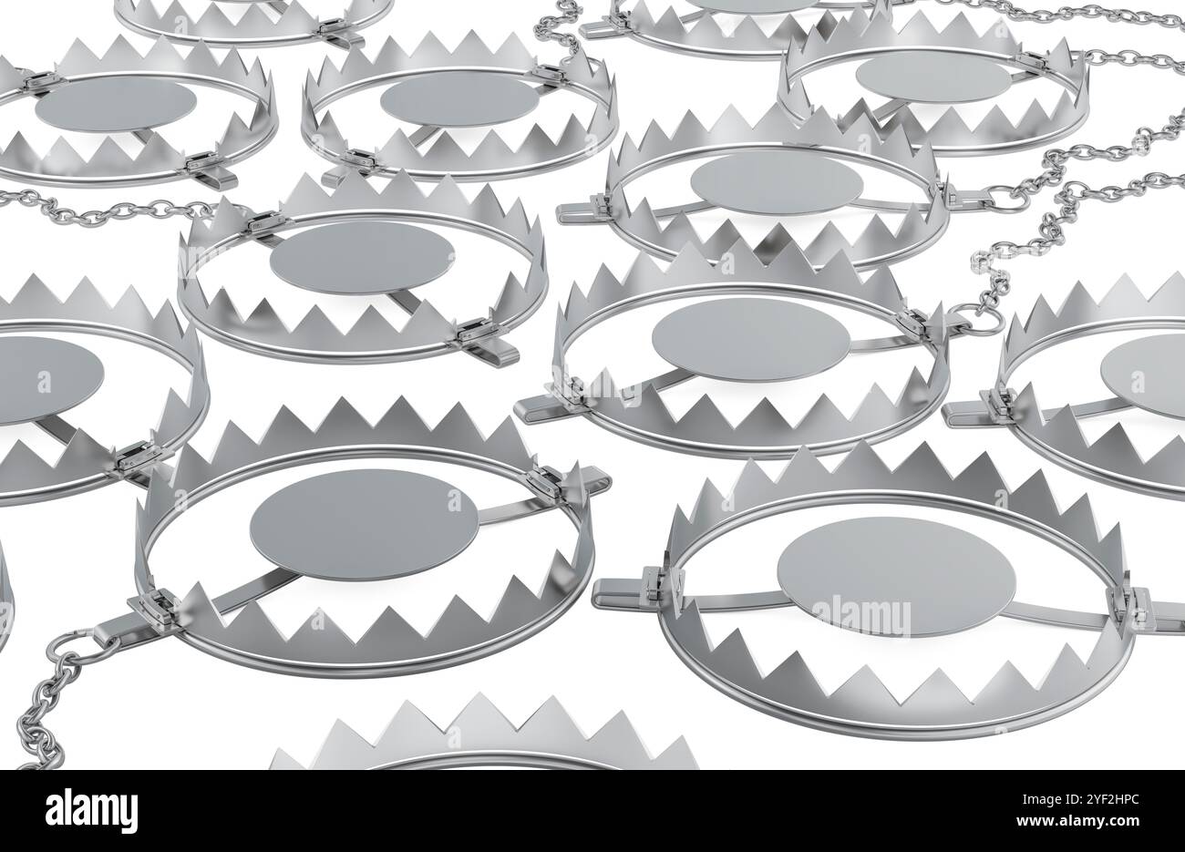 Many bear traps, 3D rendering isolated on white background Stock Photo ...