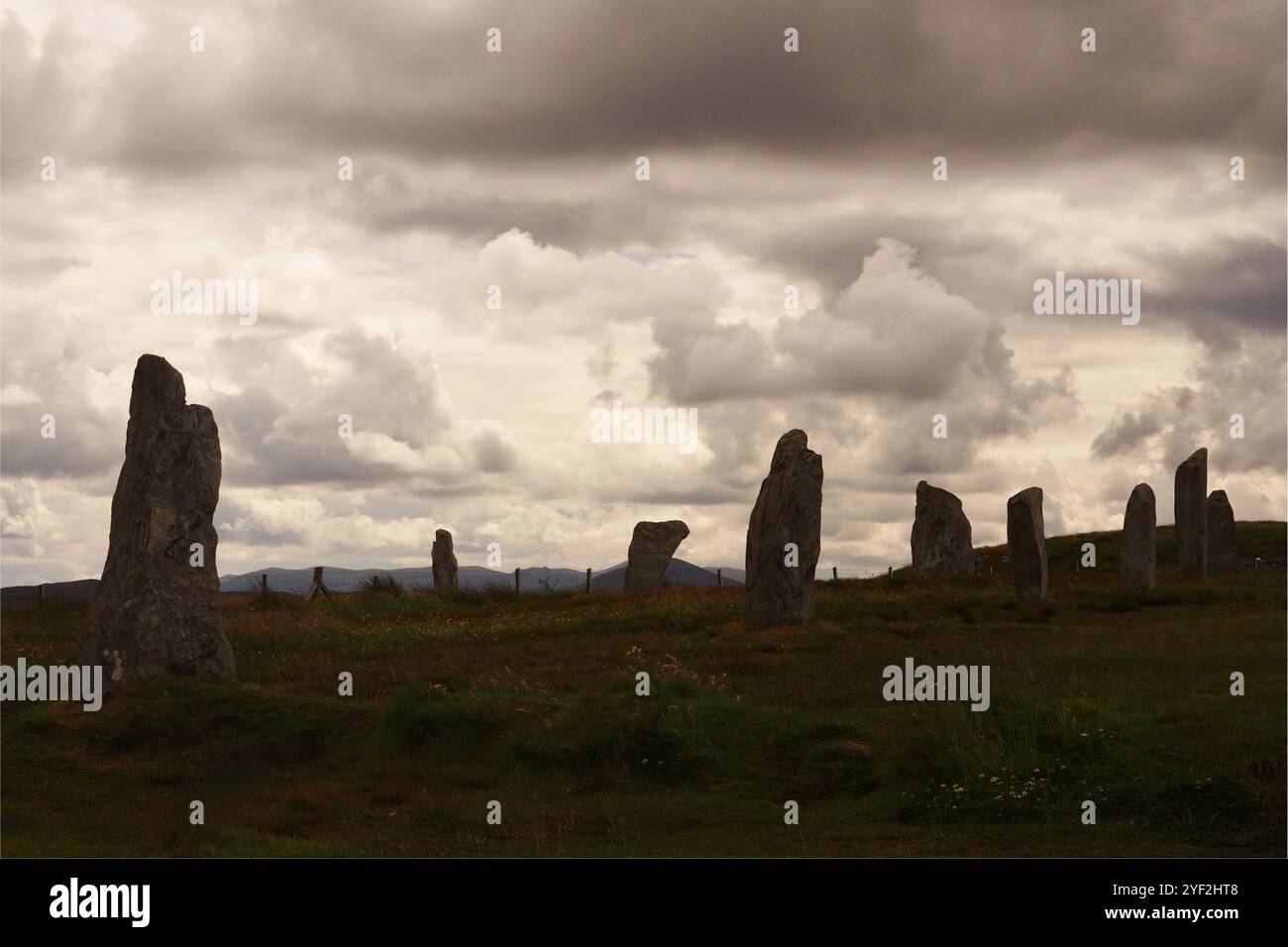 The ancient standing stones, late neolithic period, at Calanais, Isle ...