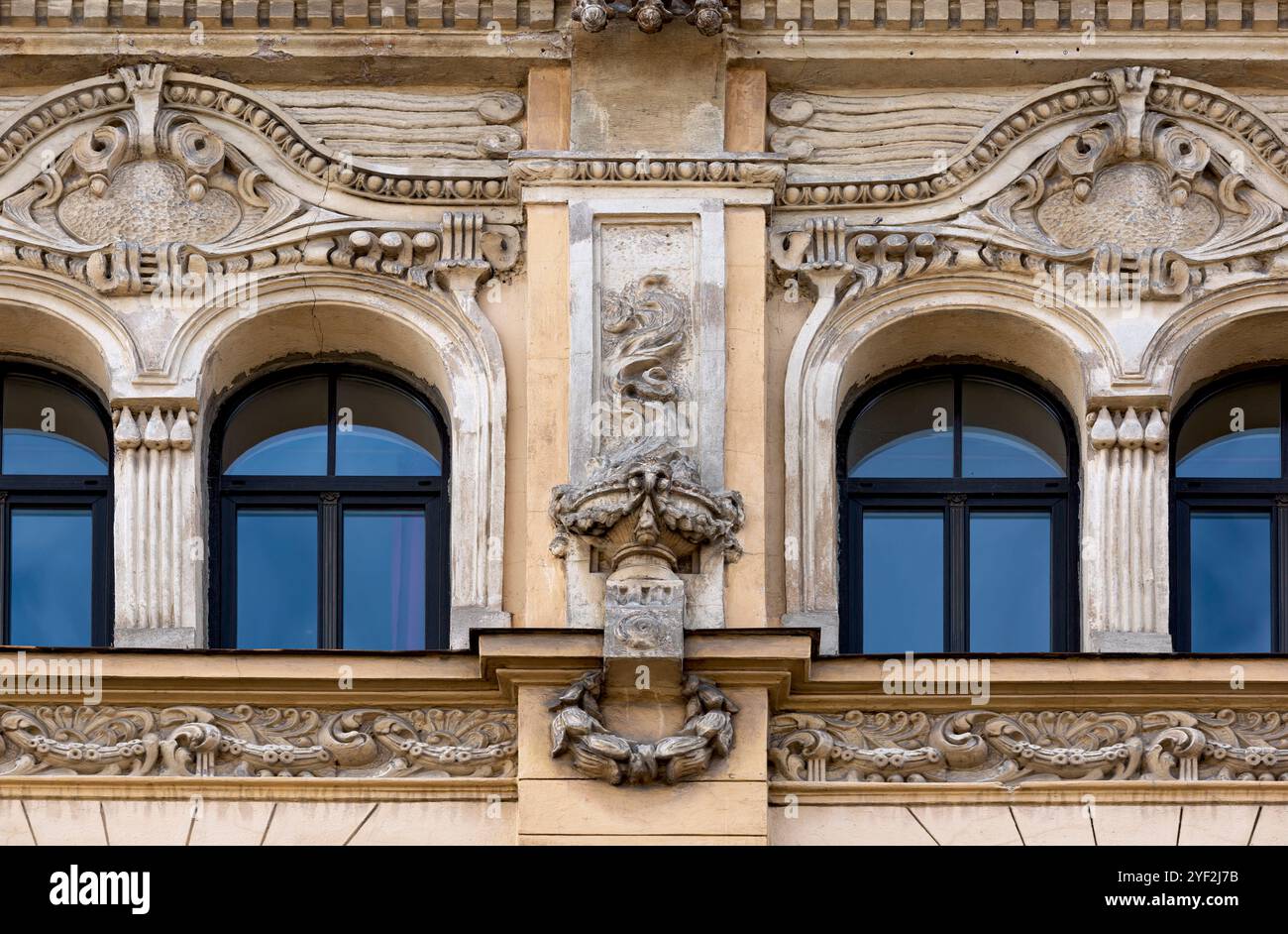 Shot in color detail on the facade of this historic building ...