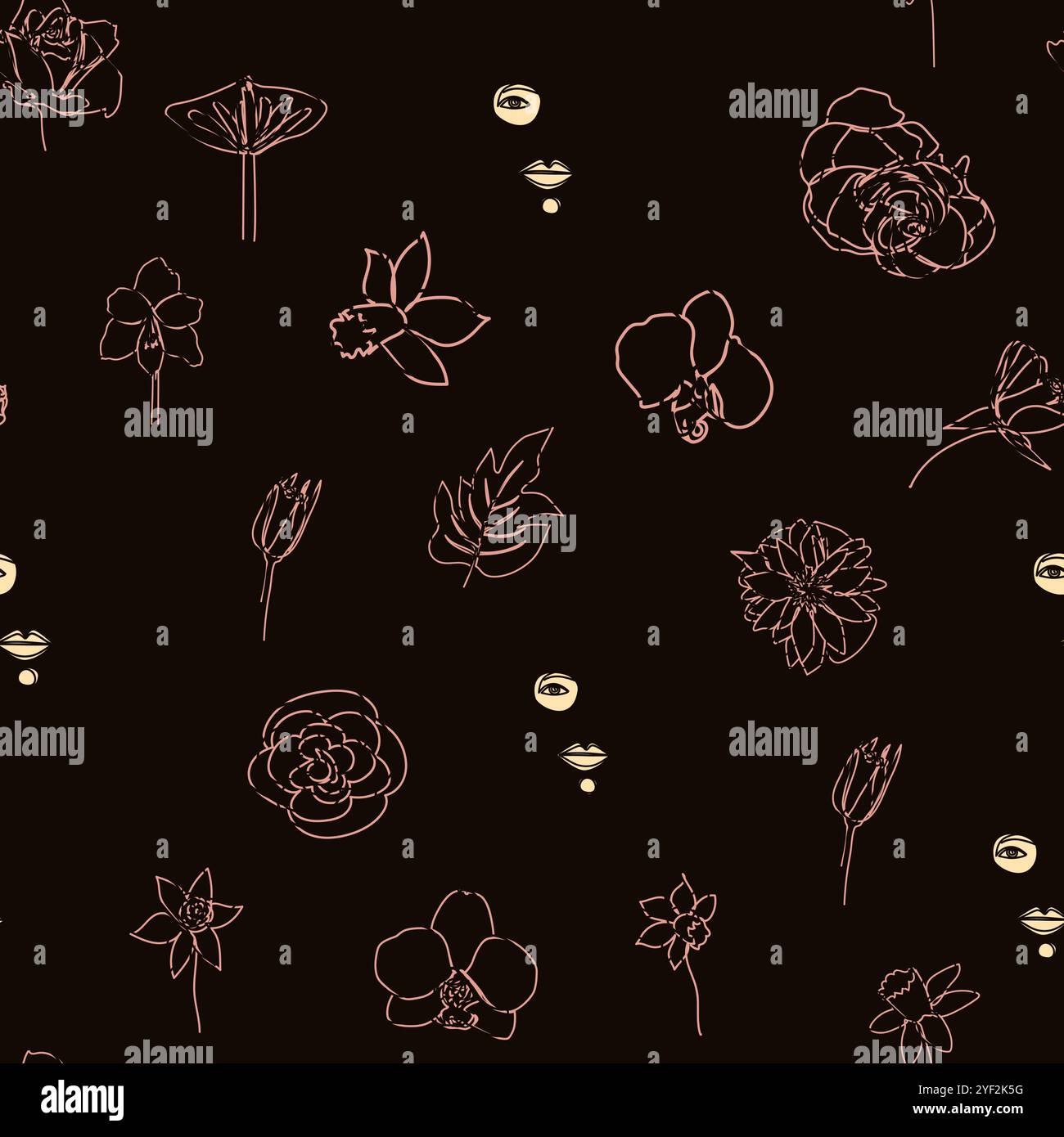 Woman face Continuous line seamless pattern. Abstract Female portrait ...