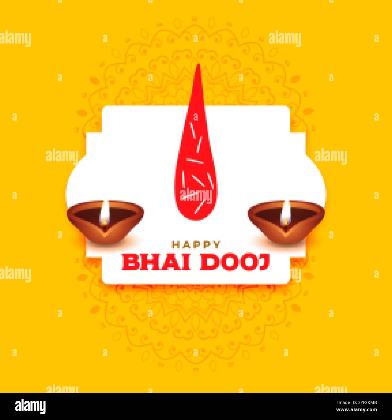 Happy bhai dooj greeting with tilak and diya background vector Stock ...