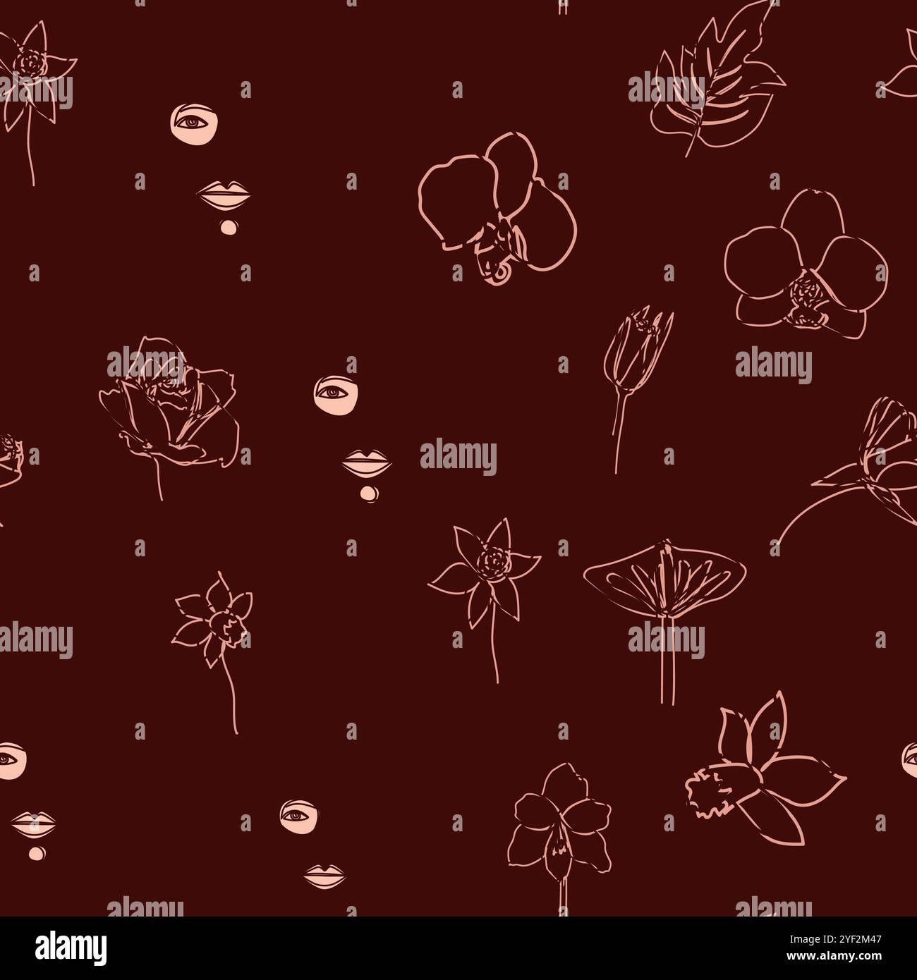 Woman face Continuous line seamless pattern. Abstract Female portrait ...