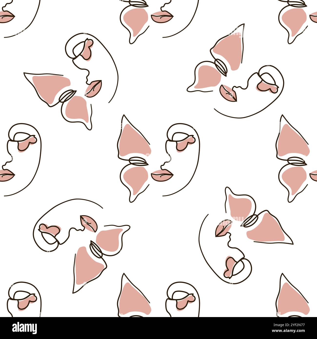 Woman face Continuous line seamless pattern. Abstract Female portrait ...