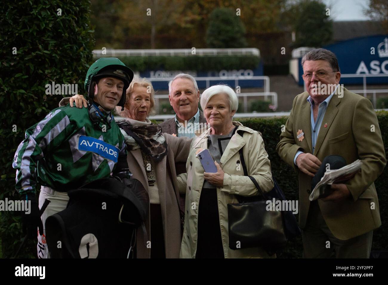 Ascot, Berkshire, UK. 2nd November, 2024. FLIMSY NOSEBAG ridden by jockey James Davies came ...