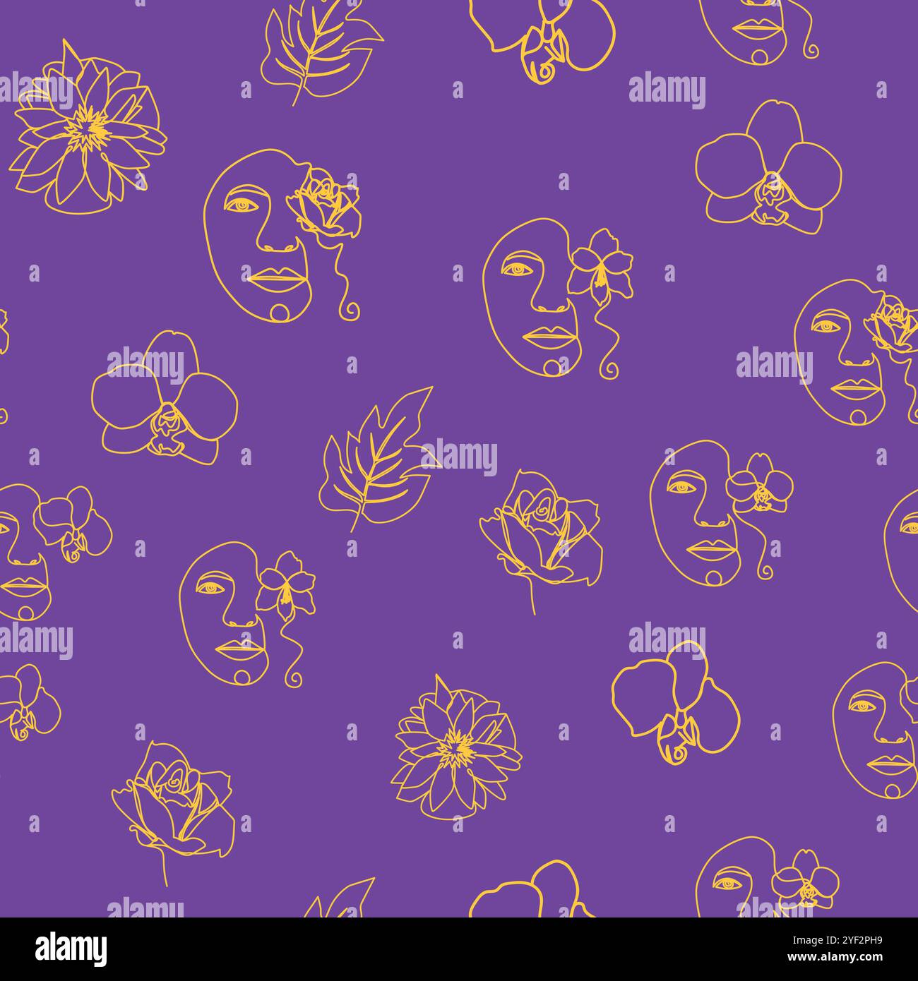 Woman face Continuous line seamless pattern. Abstract Female portrait ...