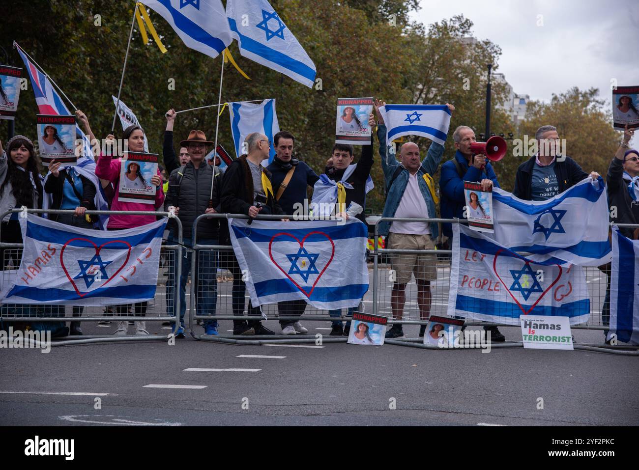 London, UK. 02nd Nov, 2024. Protestors hold Israeli flags and chant ...