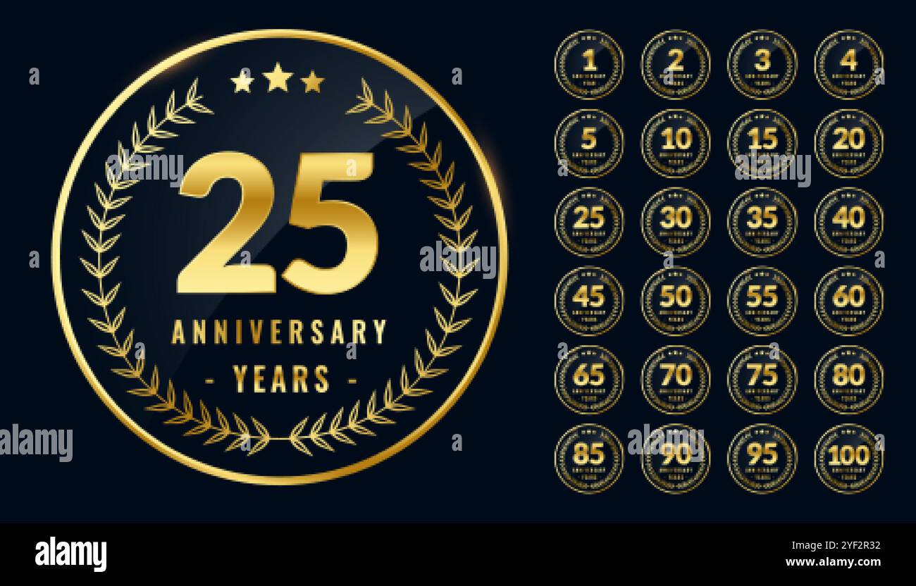 set of rounded anniversary golden labels or emblems Stock Vector Image ...