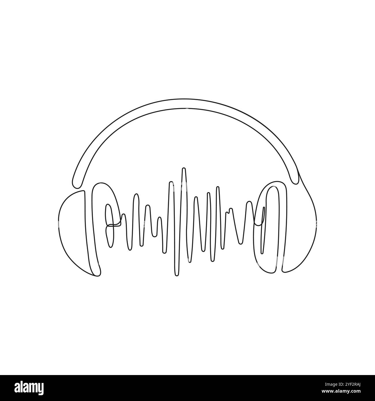 Headphones with sound waves. One line art. Hand drawn vector ...