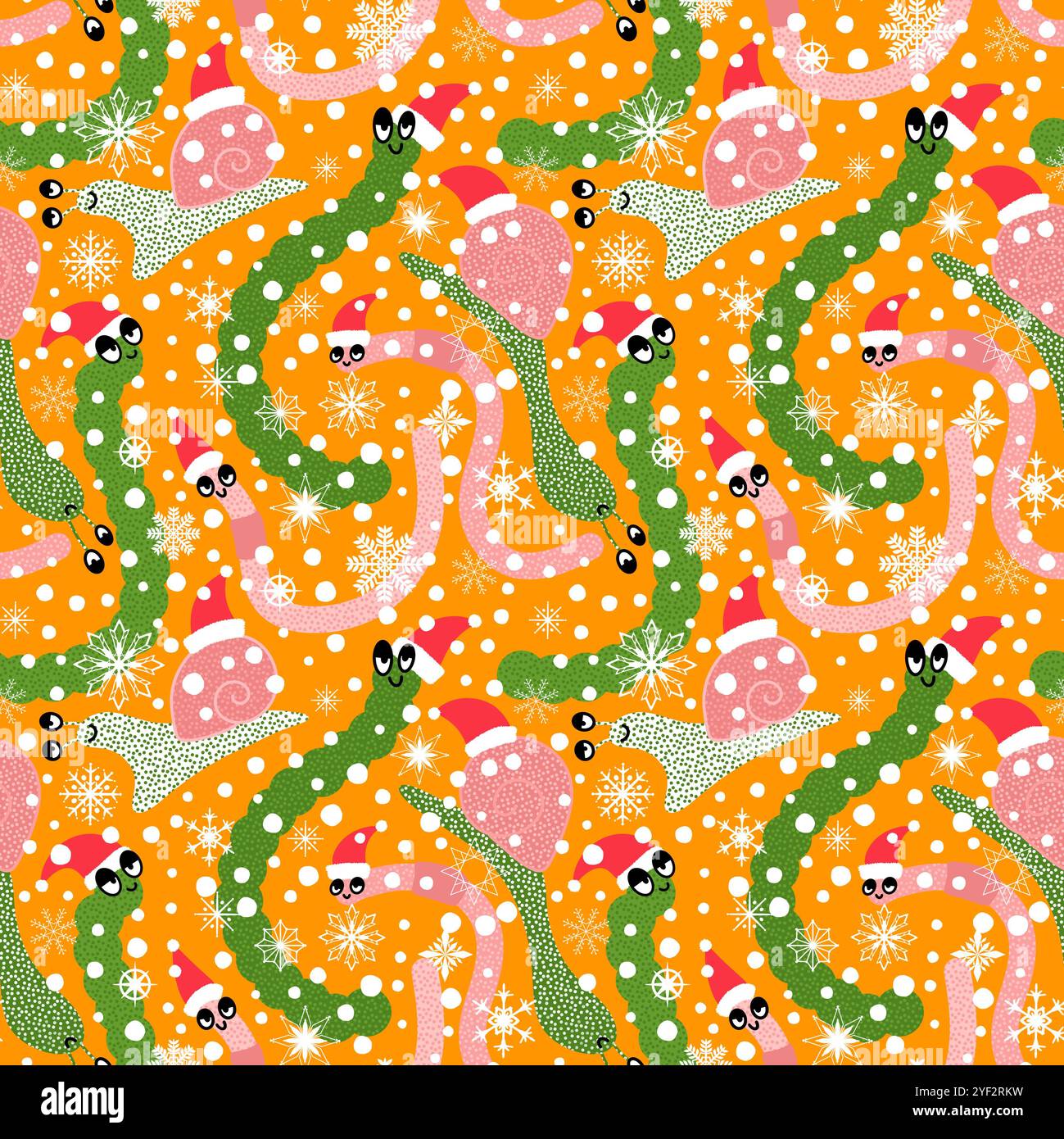 Christmas animals seamless worms and Santa hat pattern for wrapping ...