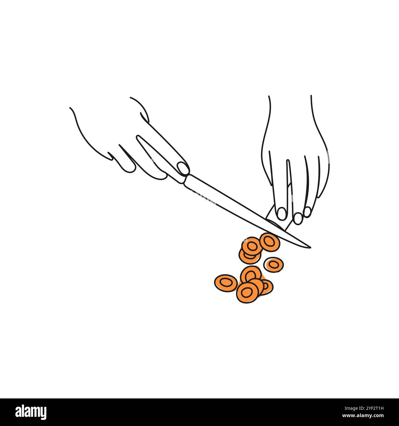 Hands cutting carrot with knife. Line art. Hand drawn vector ...