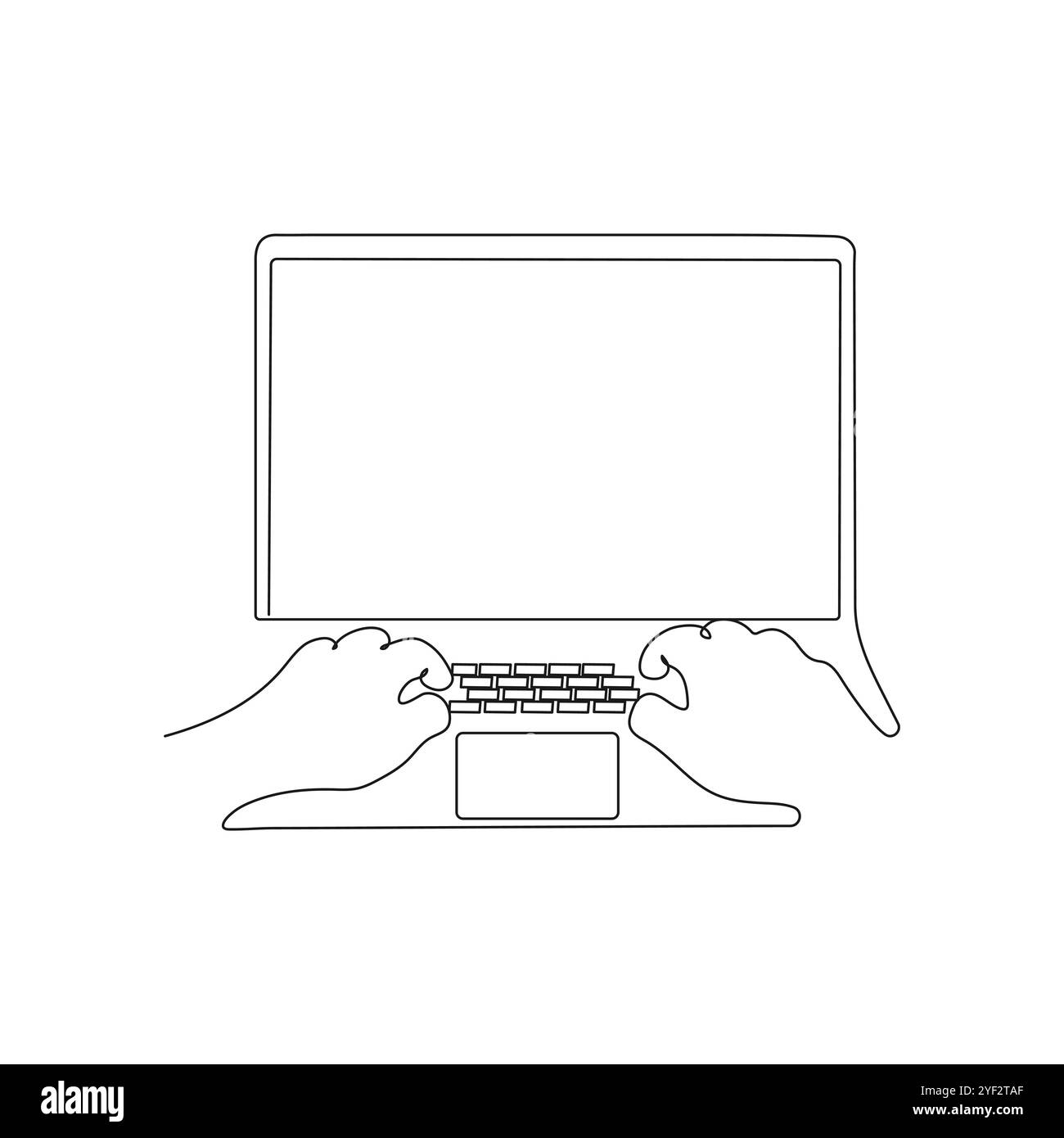 Hands typing on laptop. Continuous one line drawing. Work, study ...