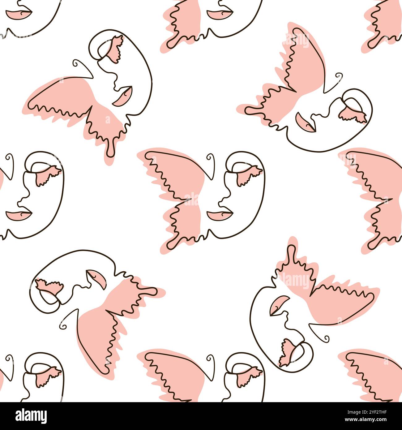 Woman face Continuous line seamless pattern. Abstract Female portrait ...