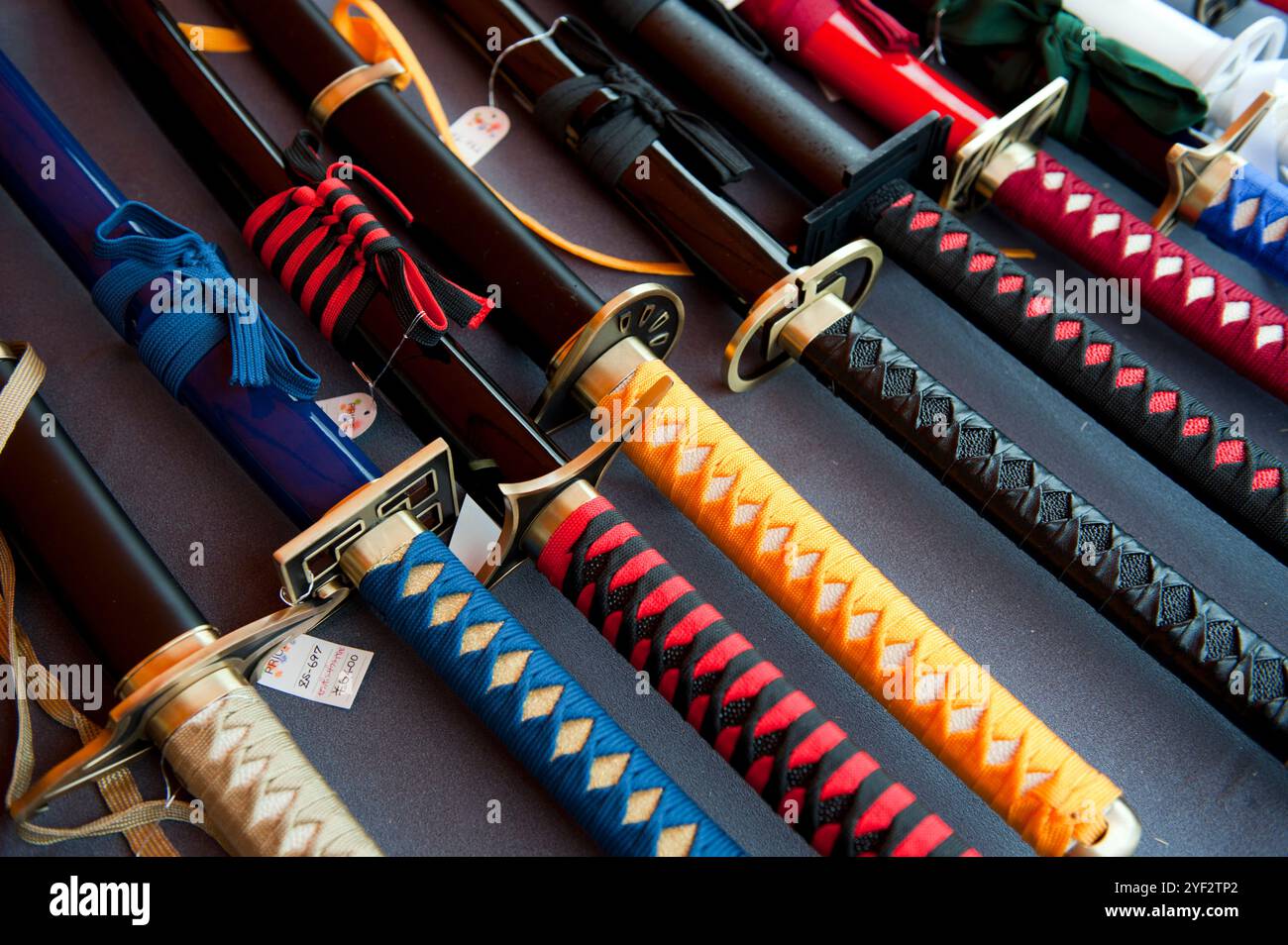 Japanese swords, or "katana," on display in Seki City, Gifu Prefecture ...