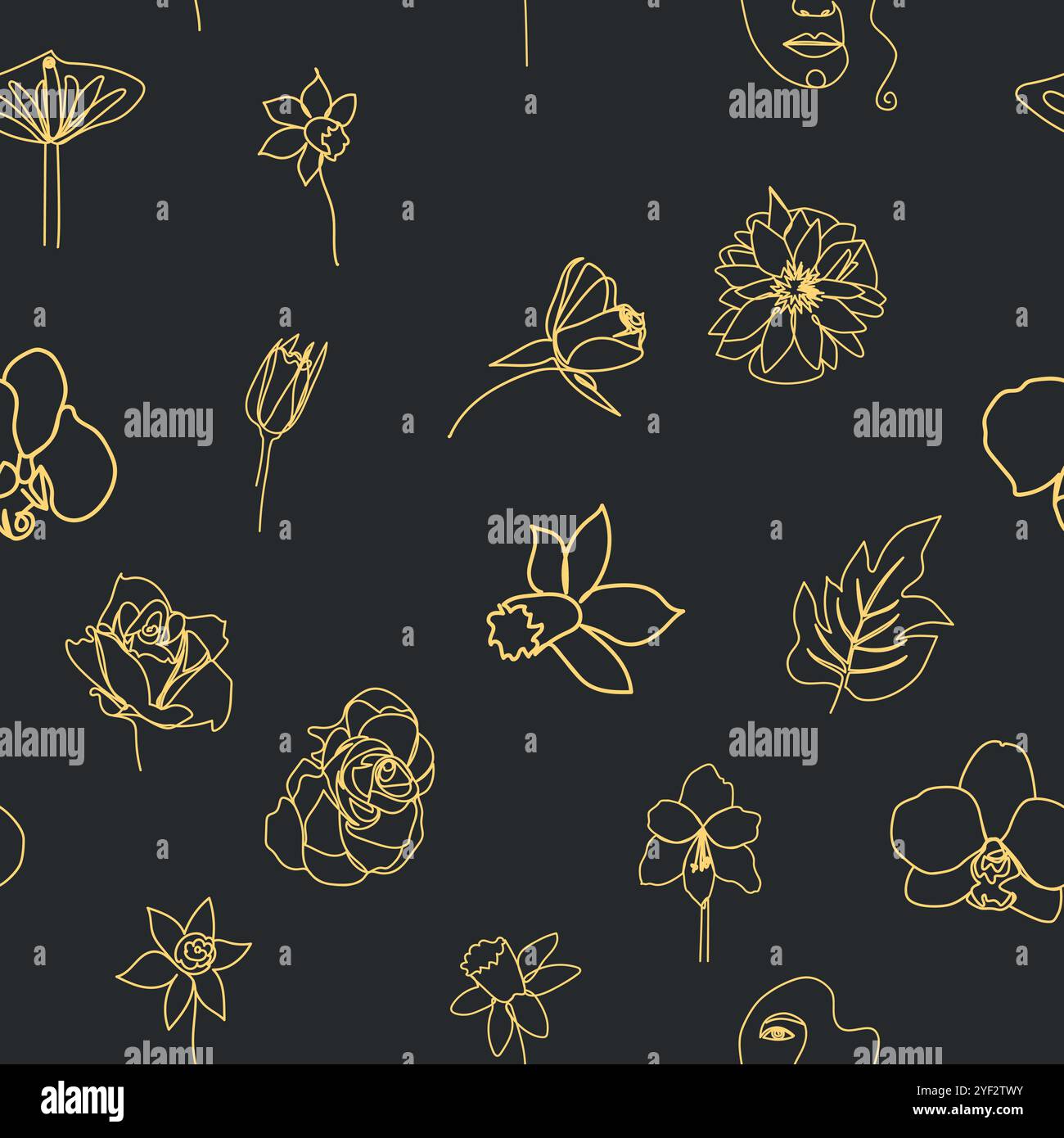 Woman face Continuous line seamless pattern. Abstract Female portrait ...