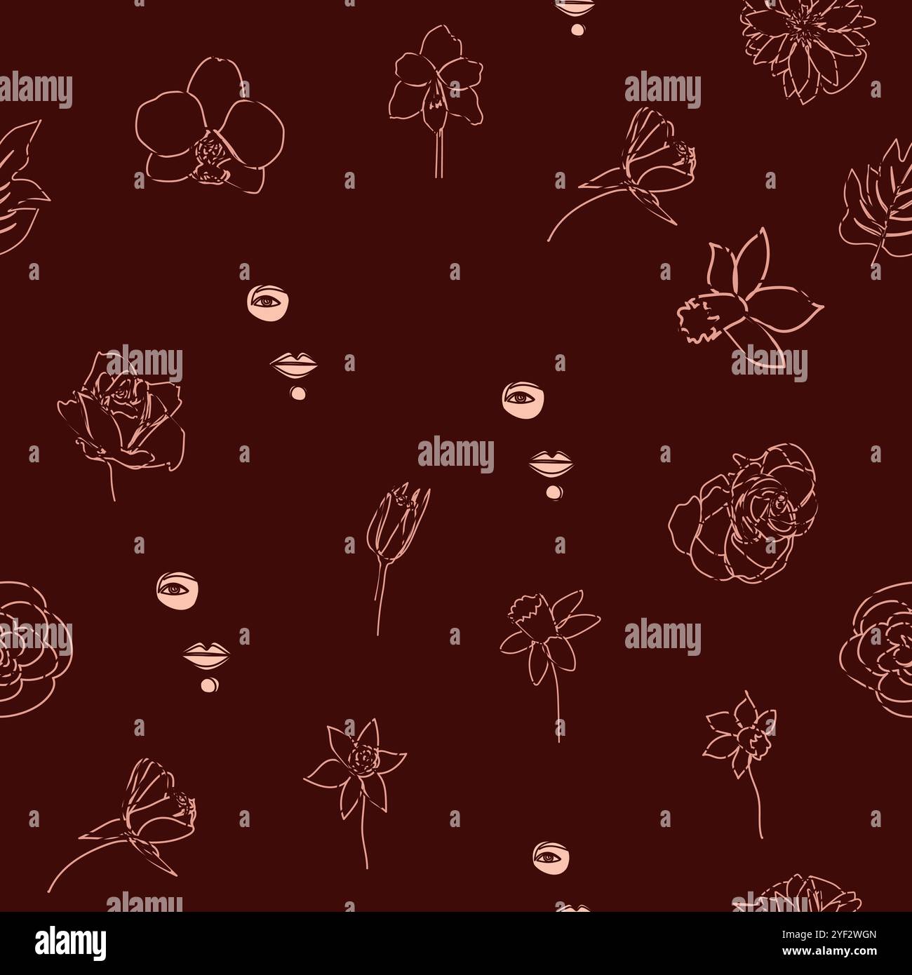 Woman face Continuous line seamless pattern. Abstract Female portrait ...