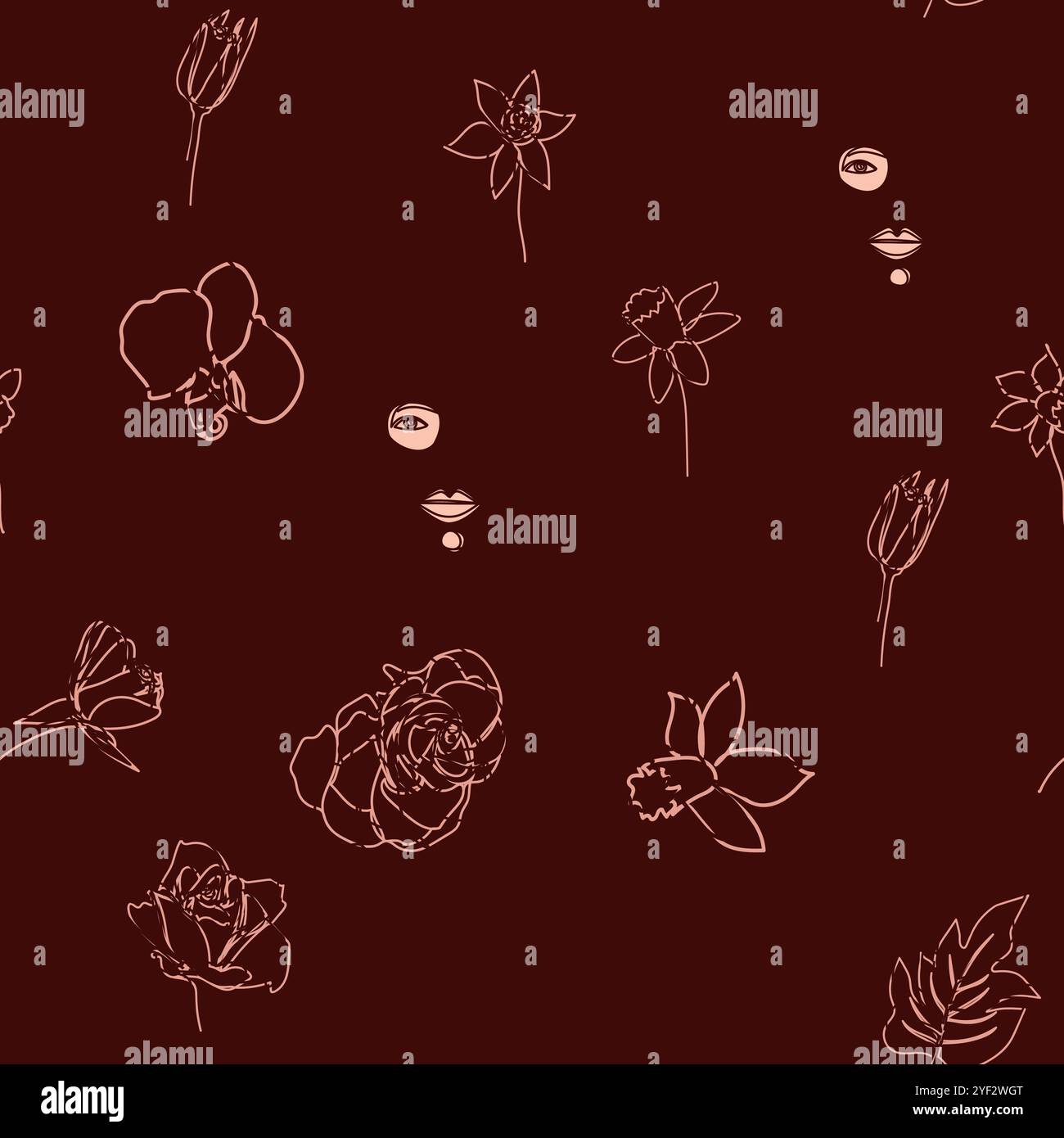 Woman face Continuous line seamless pattern. Abstract Female portrait ...