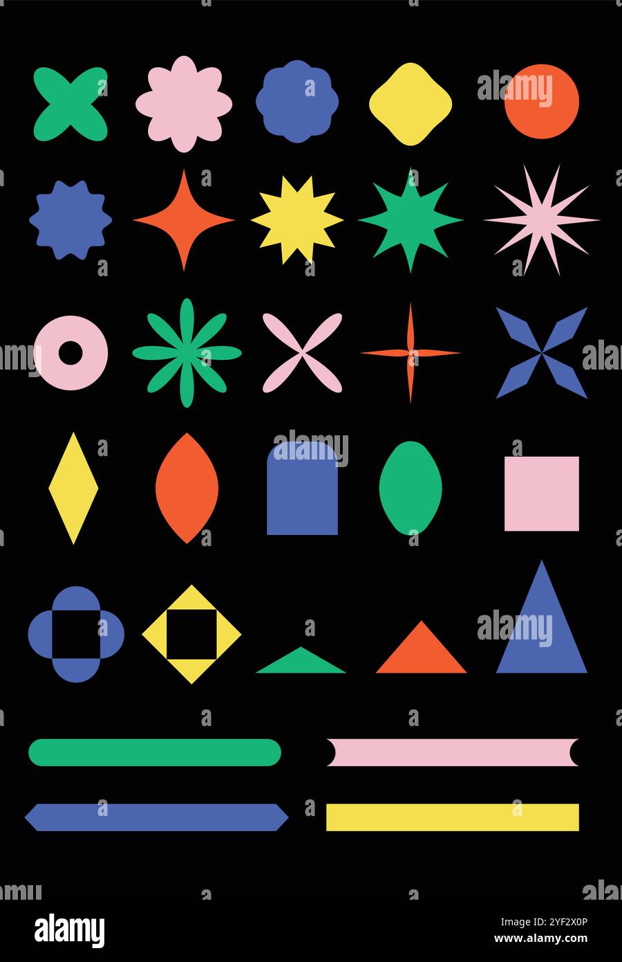 Set of colorful quirky shapes - stars, flowers, squares, cirles and ...