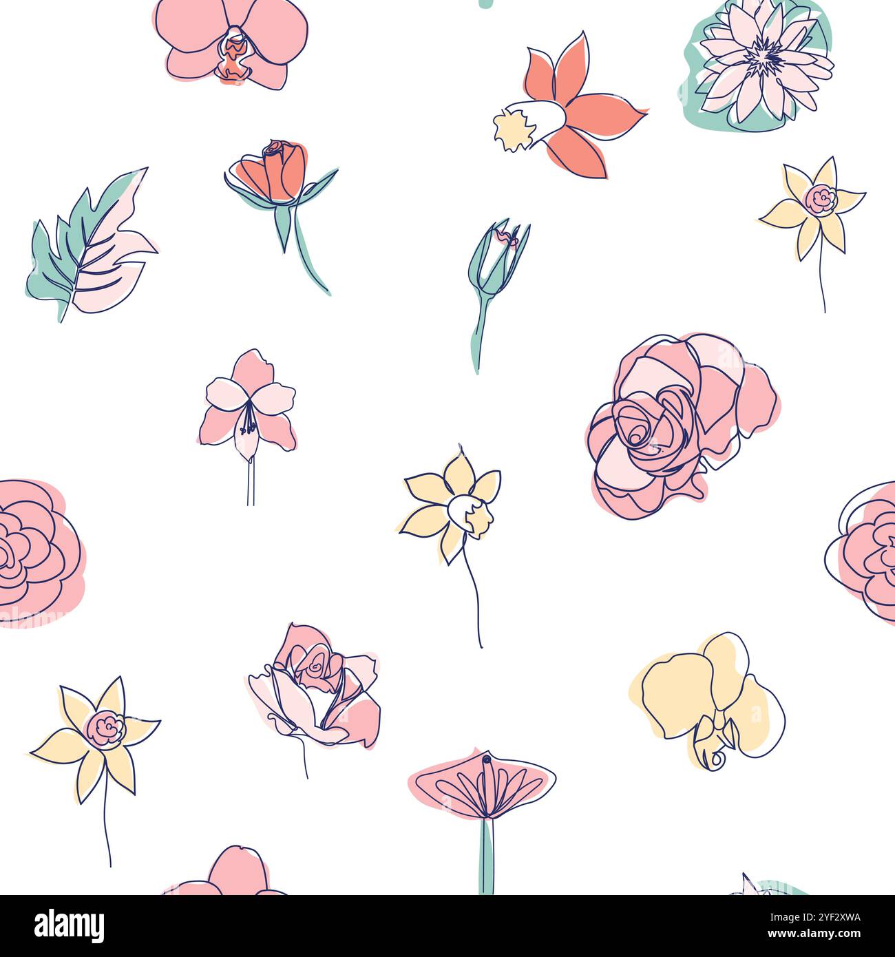 One line seamless modern pattern. flowers modern simplicity vector ...