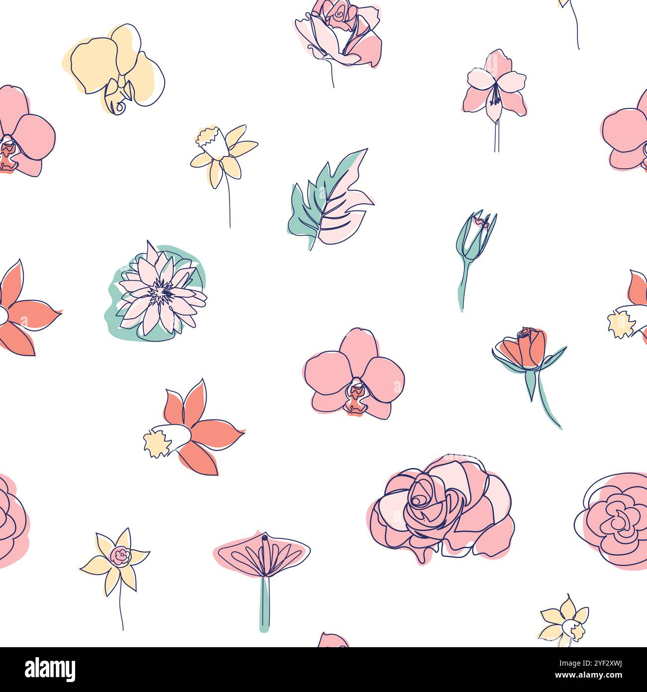 One line seamless modern pattern. flowers modern simplicity vector ...