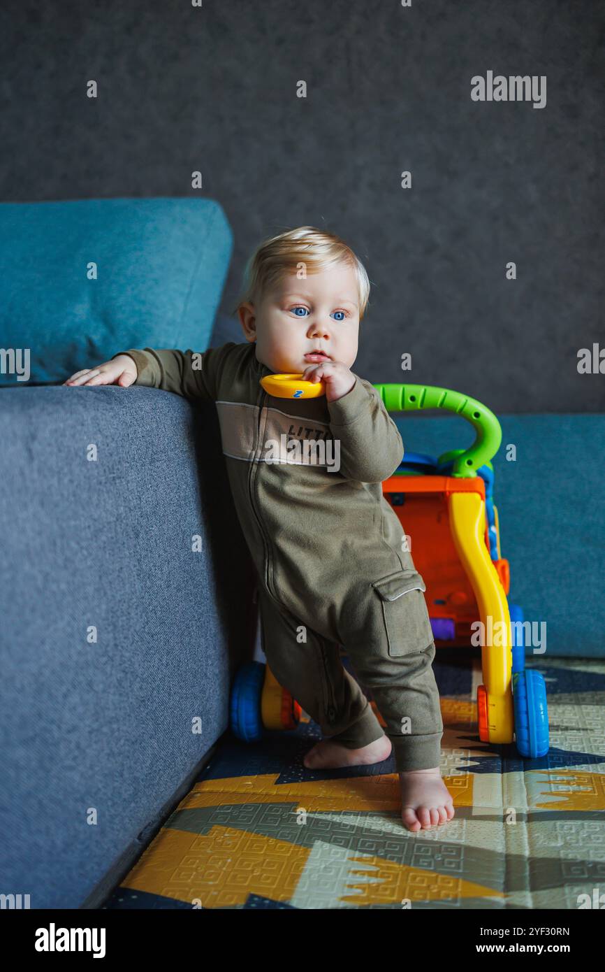 baby first steps. happy family kid dream concept. father teaches baby ...