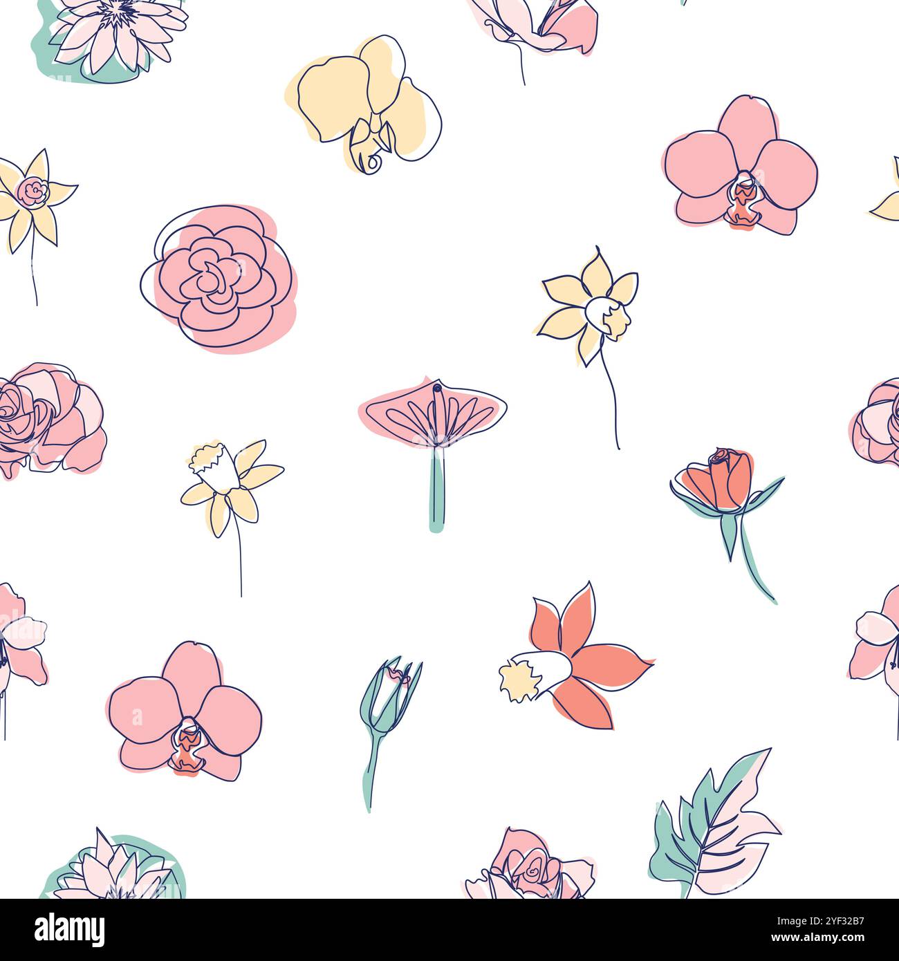 One line seamless modern pattern. flowers modern simplicity vector ...