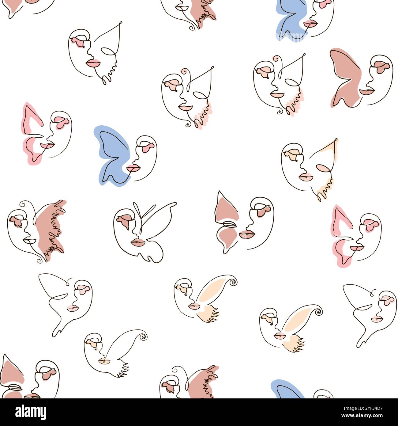 Woman face Continuous line seamless pattern. Abstract Female portrait ...