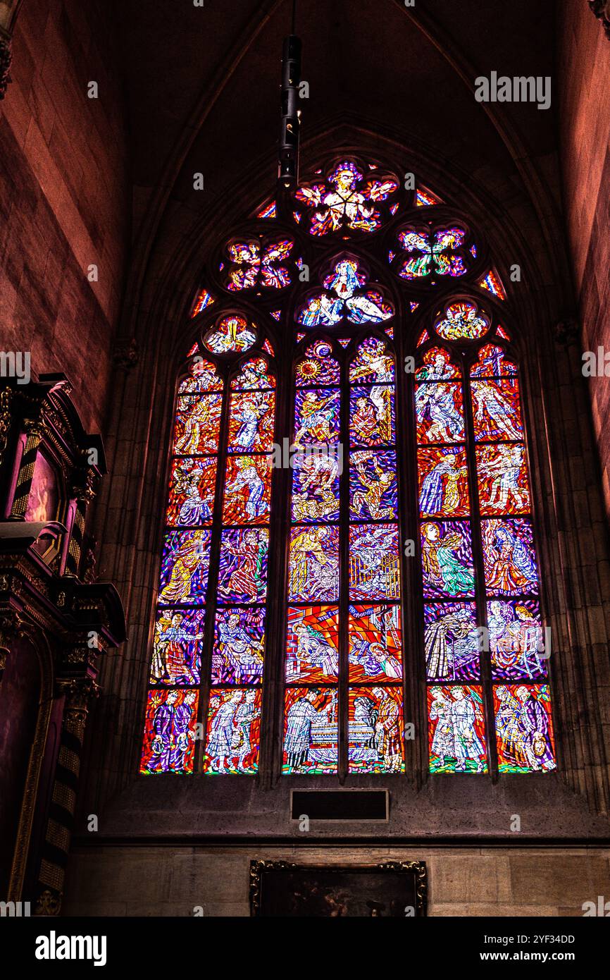 St Vitus Cathedral's Interior Stained Glass Windows In Prague Castle in ...