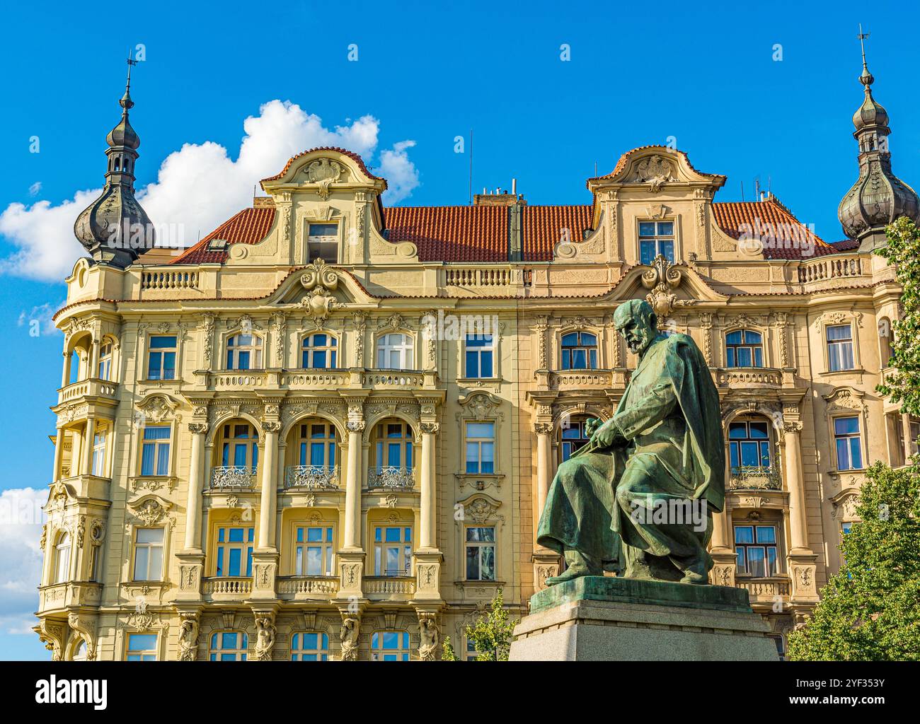 Beautiful Art Nouveau Architecture Behind Statue of Czech Author Alois ...