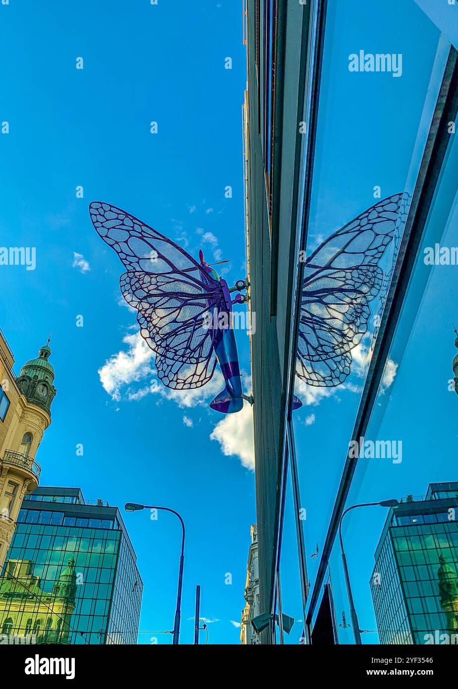 WW2 Spitfire Plane Butterflies By David Cerny Hanging From Building In ...