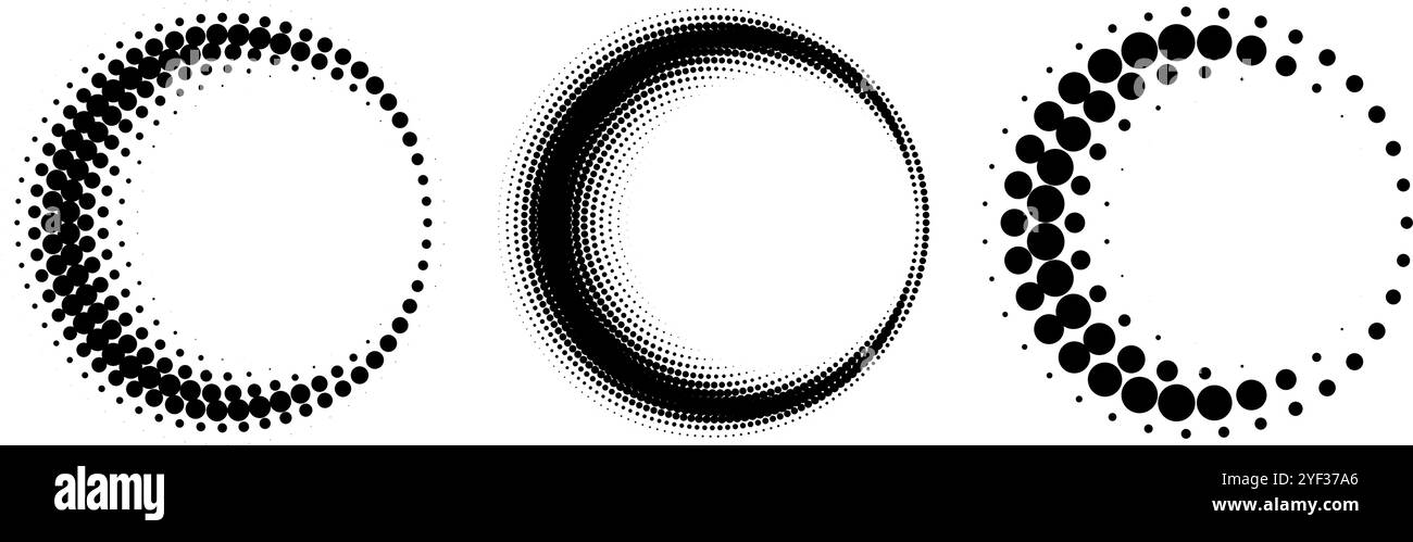 circular patterns made of varying dot sizes in black and white. Vector ...