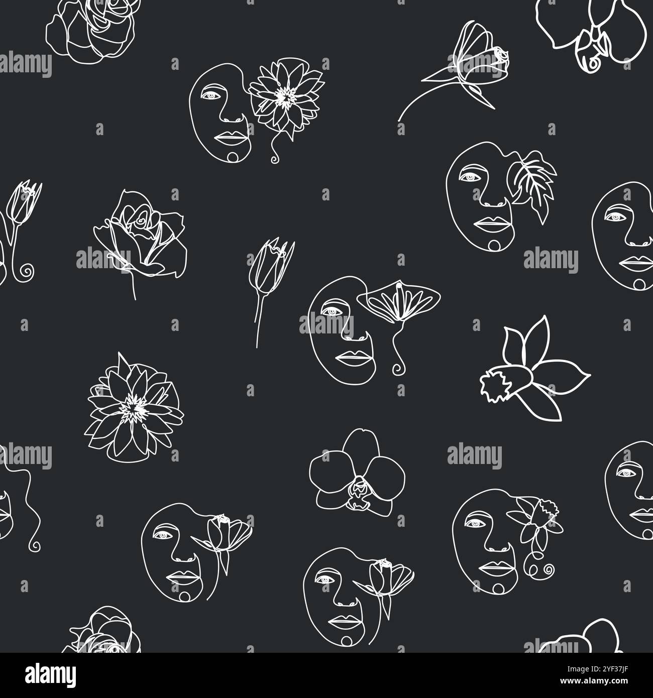 Woman face Continuous line seamless pattern. Abstract Female portrait ...