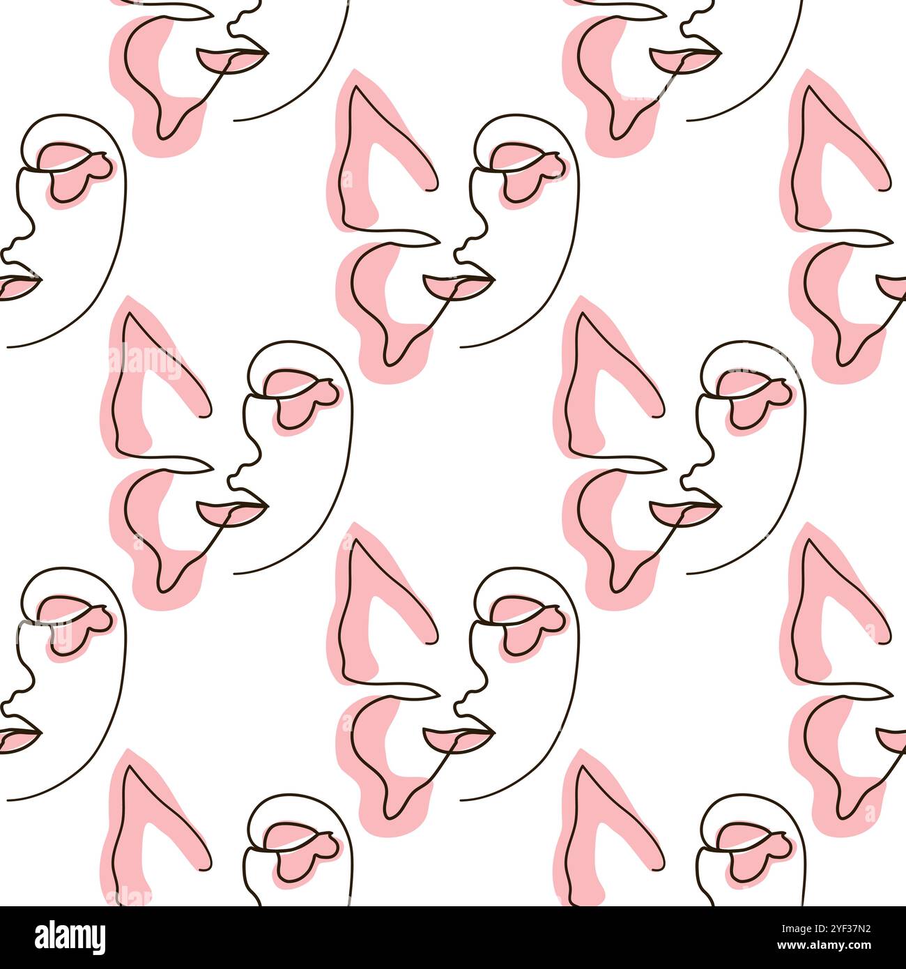 Woman face Continuous line seamless pattern. Abstract Female portrait ...