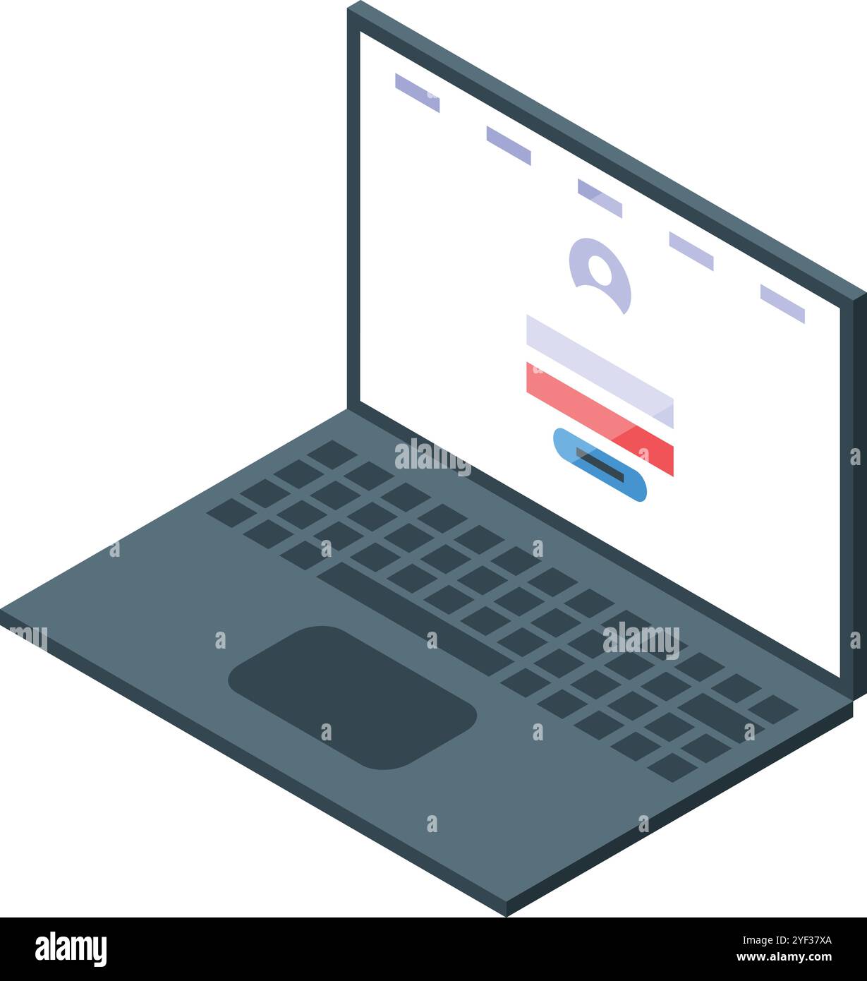 Open laptop displaying login form, emphasizing online security and access control Stock Vector ...
