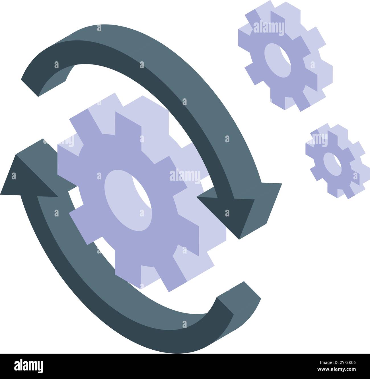 Circular arrows rotating around gears represent the continuous integration and continuous ...