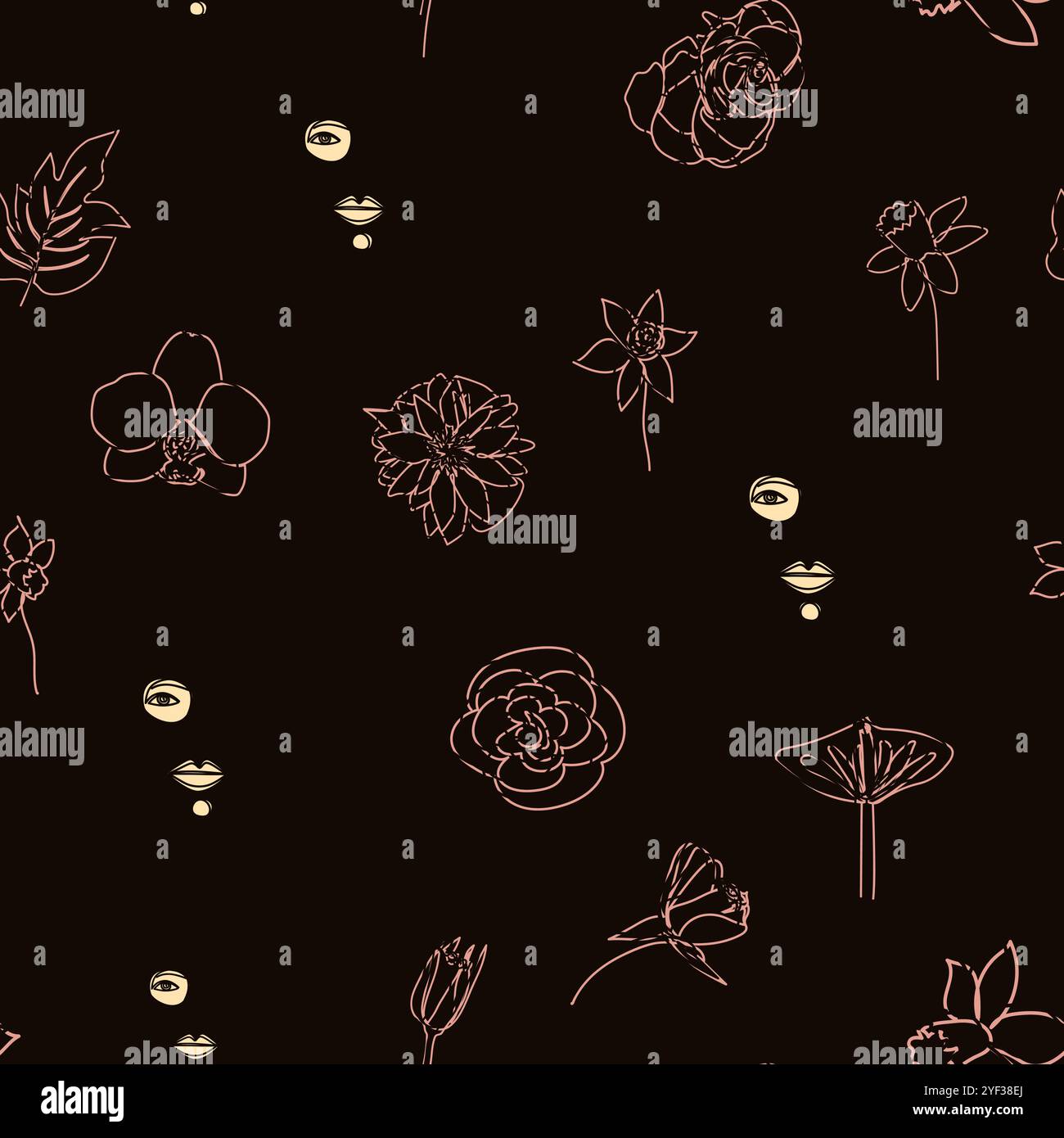 Woman face Continuous line seamless pattern. Abstract Female portrait ...