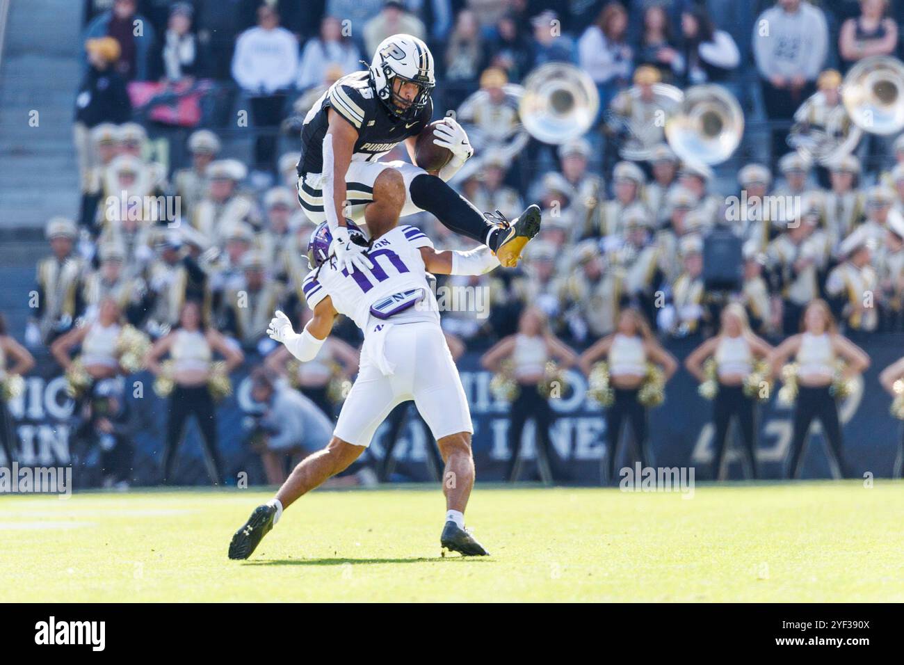 November 02, 2024: Purdue running back Devin Mockobee (45) leaps with ...