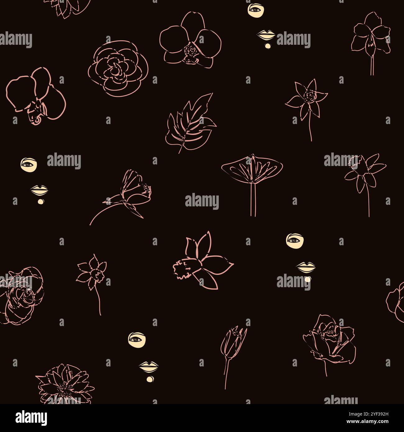 Woman face Continuous line seamless pattern. Abstract Female portrait ...