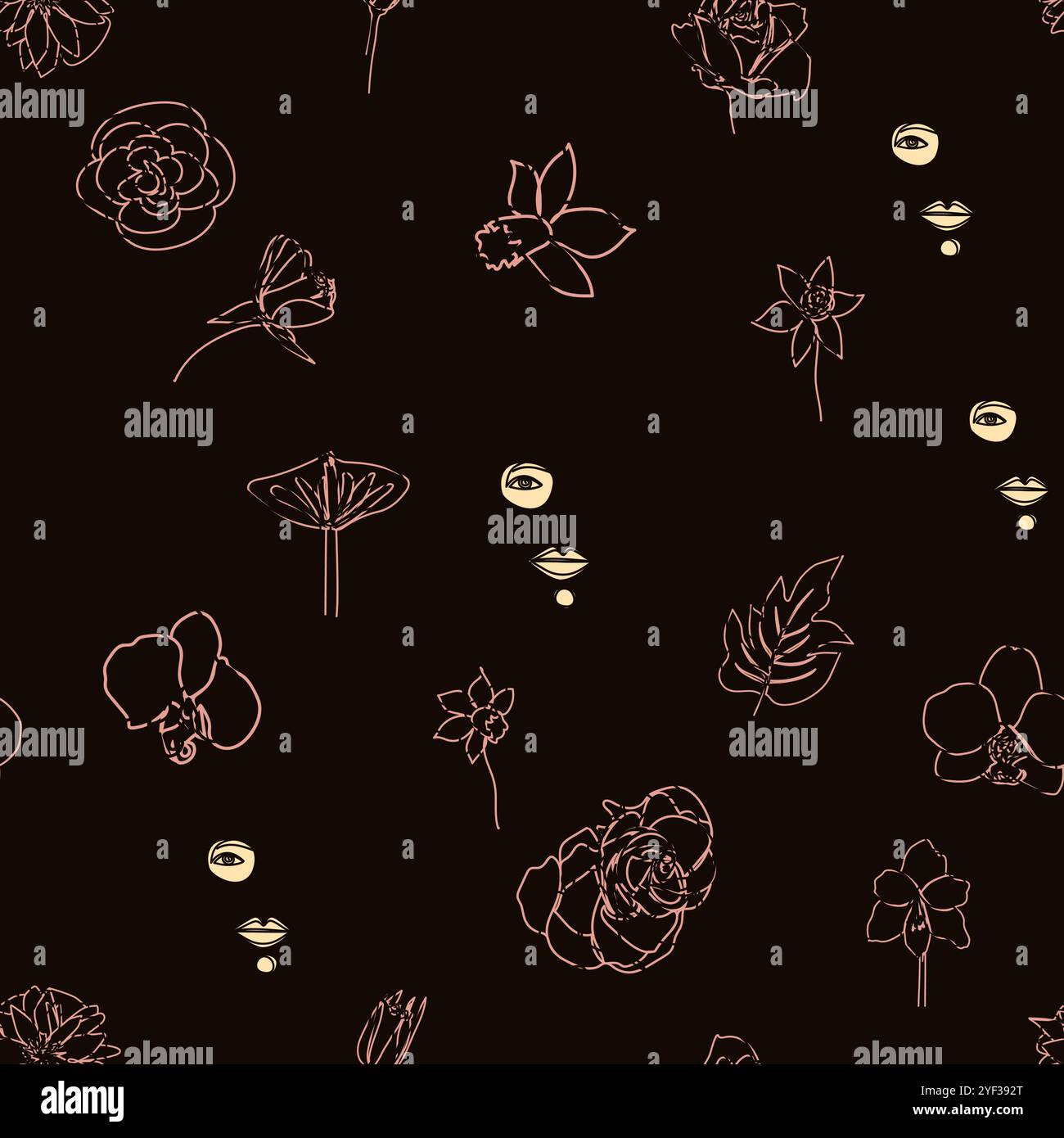 Woman face Continuous line seamless pattern. Abstract Female portrait ...