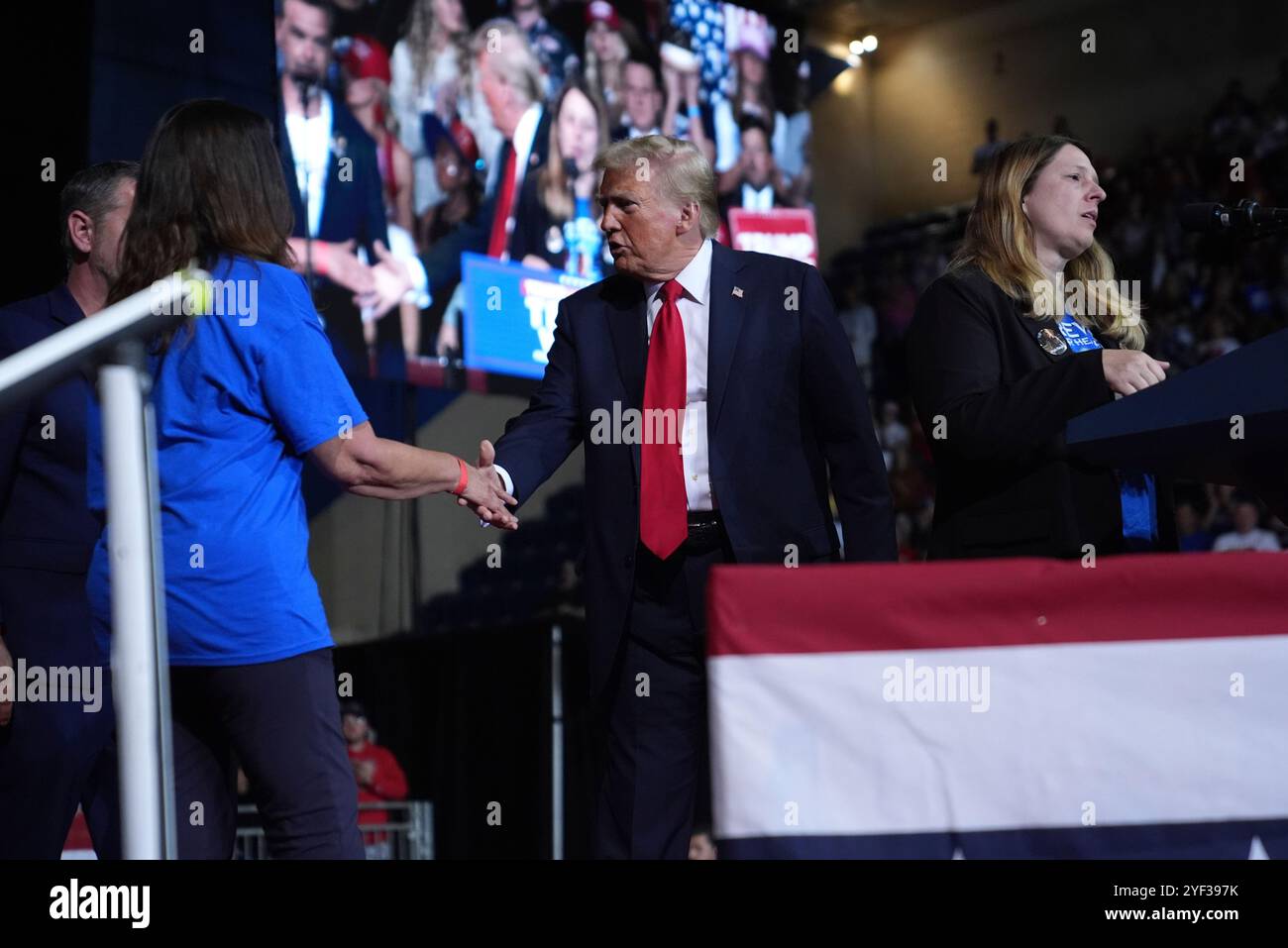 Republican presidential nominee former President Donald Trump greets ...
