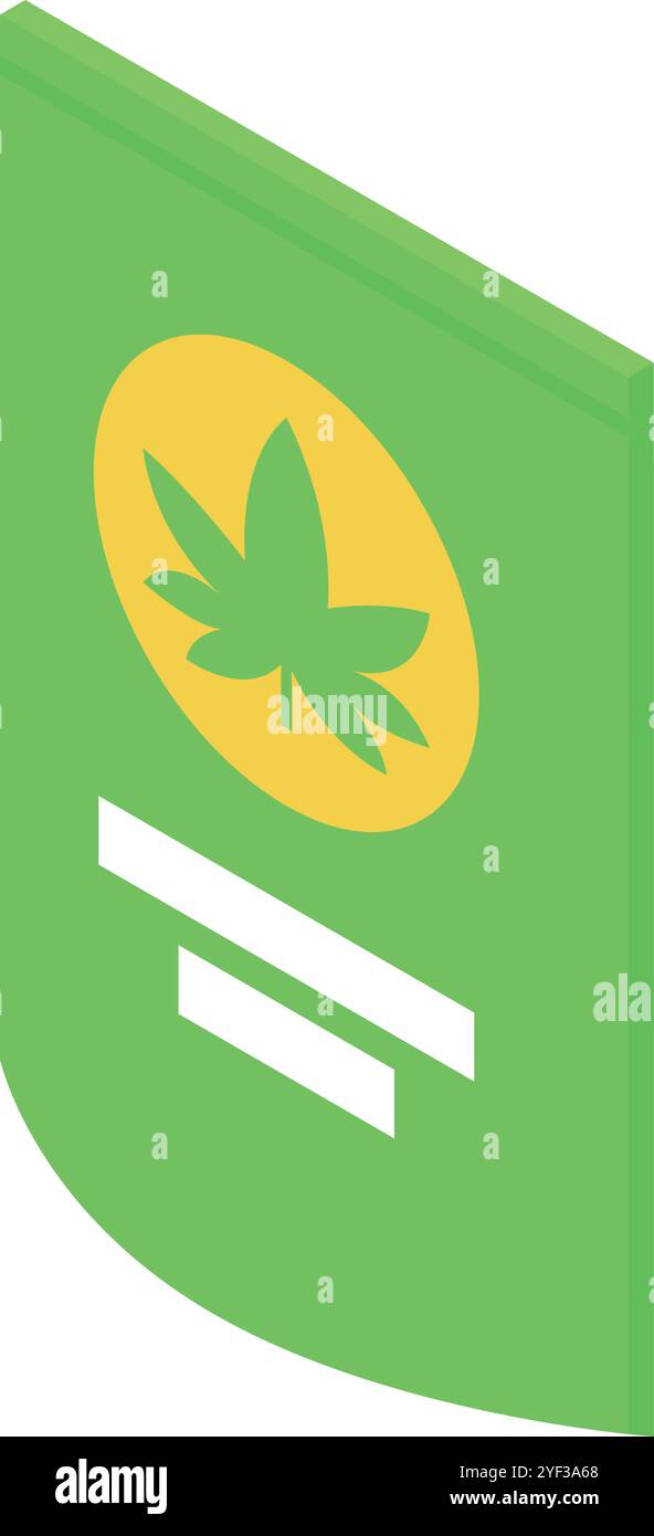 Isometric view of a cannabis package showing marijuana leaf symbol and ...