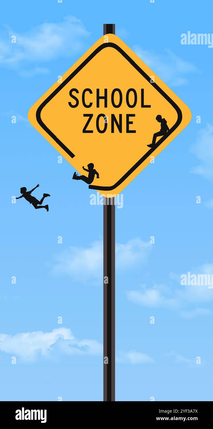 Here is a humorous school zone traffic sign with kids on the sign ...